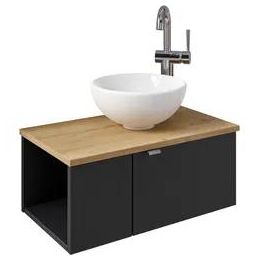 Waschtisch SAPHIR "Serie 6915 Waschschale mit Unterschrank für Gästebad, Gäste WC", schwarz (schwarz matt, halifax eiche, schwarz matt touch), B:61cm H:39,8cm T:35cm, Waschtische, 61 cm breit, 2 Türen, offenes Fach, kleine Bäder, ohne Armatur