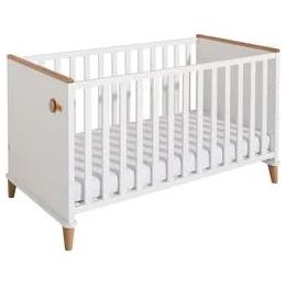 Babybett Paidi "LOTTE & FYNN Steiff by Paidi, inkl. Lattenrost und AIRWELL Matratze", weiß, B:148,7cm H:84,3cm, Massivholz, Babybetten, Weiß mit Eiche Massivholz, umbaubares Gitterbett, höhenverstellbar
