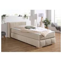 Boxspringbett Home Affaire "Chelles", beige, B:107cm L:225cm, Samtoptik (100% Polyester);Bezug der Spiegelfläche Matratzendrell aus 100% Polyester;Struktur fein 100% Polyester), Komplettbetten, Boxspringbett, inkl. Kaltschaumtopper, in 5 Breiten und 3 Matratzenarten