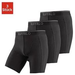 Langer Boxer Buffalo "Boxershorts f&uuml;r Herren", Herren, Gr. L, 3 Stk., schwarz, Jersey, Obermaterial: 92% Baumwolle, 8% Elasthan (LYCRA), unifarben, Unterhosen, in langer Form ideal auch f&uuml;r Sport und Trekking