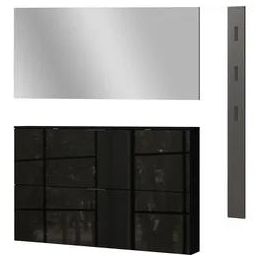 Garderoben-Set Germania "Valega", schwarz, B:170cm H:200cm T:19cm, Glas, Spanplatte, Kastenmöbel-Sets, inkl. Schuhschrank mit Glasfronten, Spiegel und Garderobenpaneel