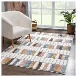 Hochflor-Teppich Carpet City "Focus 3032", bunt (mehrfarbig), B:120cm H:20mm L:170cm, Polypropylen, Teppiche, Läufer, Boho, Hochtief-Muster/ 3D-Effekt, für Wohnzimmer, Schlafzimmer