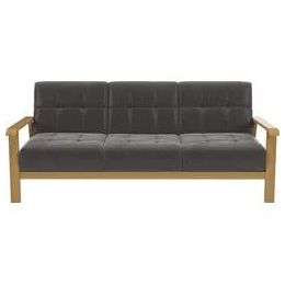 Sit & More 3-Sitzer SIT & MORE "Billund", grau (anthrazit), B:199cm H:88cm T:106cm, 100% Polyester, Sofas, Armlehnen aus eichefarbigem Buchenholz, verschiedene Bezüge und Farben