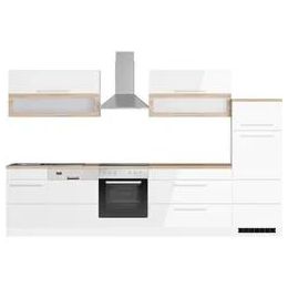 Küchenzeile KOCHSTATION "KS-Wien", küche: weiß, front: hochglanz weiß, korpus: weiß, arbeitsplatte: eiche sonoma, B:330cm H:200cm T:60cm, Komplettküchen-Sets, Breite 330 cm, wahlweise mit E-Geräten
