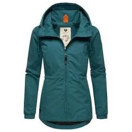 Outdoorjacke Ragwear "Danka", Damen, Gr. XXXL(46), blau (stahlblau), Außenmaterial: 100% Polyester, Innenfutter: 100% Polyester, Casual, regular fit hüftbedeckend, Ärmel ohne Ärmelschlitz elastischer Bund mit innenliegendem Gummizug, Jacken, Wasserdichte Übergangsjacke mit großer Kapuze