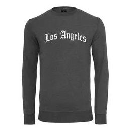 Mister Tee Rundhalspullover MISTERTEE "MisterTee Herren Los Angeles Wording Crewneck", Herren, Gr. M, grau (charcoal), 90% Baumwolle, 10% Polyester, unifarben, normal, Rundhals, Pullover