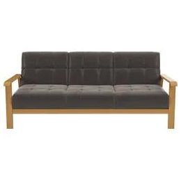 Sit & More 3-Sitzer SIT & MORE "Billund", grau (anthrazit), B:199cm H:88cm T:106cm, 100% Polyester, Sofas, Armlehnen aus eichefarbigem Buchenholz, verschiedene Bezüge und Farben