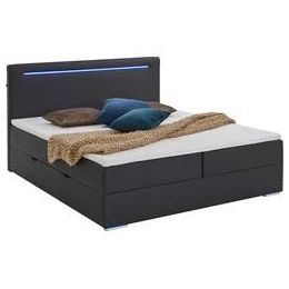 Meise Möbel Boxbett MEISE.MÖBEL "Candela 2", schwarz, B:182cm L:208cm, Kunstleder (Vorderseite: 100% PU, Rückseite: 85% Polyester, 15% Baumwolle), Komplettbetten, Boxspringbett, inkl. LED-Beleuchtung an Kopfteil und Füßen, mit Bettkasten und Topper, Topseller