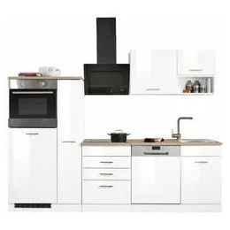 Küchenzeile KOCHSTATION "KS-Haiti", weiß (küche: weiß, korpus: weiß, arbeitsplatte: eichefarben), B:260cm T:60cm, Komplettküchen-Sets, mit E-Geräten, Breite 260 cm