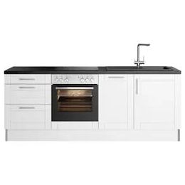 Küchenzeile KOCHSTATION "KS-Ahus", schwarz-weiß (küche: weiß, front: weiß matt, korpus: weiß, arbeitsplatte: granit schwarz), B:225cm H:90,8cm T:60cm, Komplettküchen-Sets, Küchenzeile, 225 cm breit,wahlweise mit E-Geräten,Soft Close Funktion, MDF Fronten