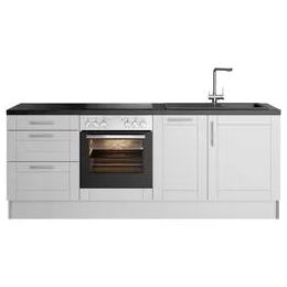 Küchenzeile KOCHSTATION "KS-Ahus", schwarz (küche: grau, front: hellgrau matt, korpus: hellgrau, arbeitsplatte: granit schwarz), B:225cm H:90,8cm T:60cm, Komplettküchen-Sets, Küchenzeile, 225 cm breit,wahlweise mit E-Geräten,Soft Close Funktion, MDF Fronten