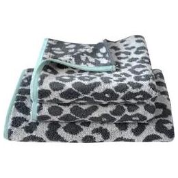Handtuch Set Dyckhoff "Cool Mint Leo", grün (graphit, mint), 3 Stk., Walkfrottier, Obermaterial: 100% Baumwolle, Handtuch-Sets, mit Leoparden-Muster, Duschtuch, Handtücher