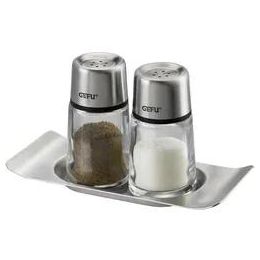 Salz- / Pfefferstreuer Gefu "BRUNCH Set", transparent, B:5,3cm H:6,9cm, Gewürzstreuer, stilvolles, modernes Design aus hochwertigem Edelstahl und Glas