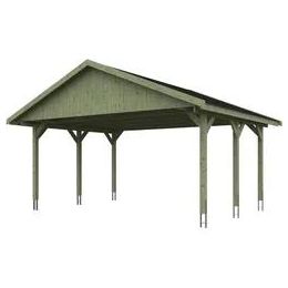 Skan Holz Doppelcarport SKANHOLZ "Wallgau", gr&uuml;n, B/H/T: 620cm x 215cm x 500cm, Carports, mit schwarzen Dachschindeln