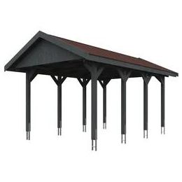 Skan Holz Einzelcarport SKANHOLZ "Wallgau", grau (schiefergrau), B/H/T: 380cm x 215cm x 600cm, Carports, mit roten Dachschindeln