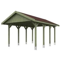 Skan Holz Einzelcarport SKANHOLZ "Wallgau", gr&uuml;n, B/H/T: 430cm x 215cm x 600cm, Carports, mit roten Dachschindeln