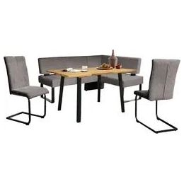 Eckbankgruppe Home Affaire "Oliver", weiß (moonbeam, schwarz), B:220cm H:89cm T:160cm, FSC-zertifizierter Holzwerkstoff, FSC-zertifiziertes Massivholz, Metall, Polyester, Sitzmöbel-Sets, Eckbank mit Wellenunterfederung im Sitz, Tisch Massiv Eiche