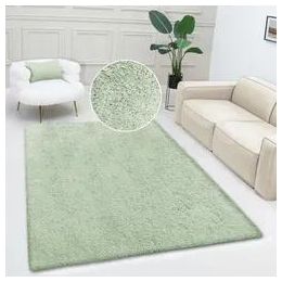 Teppich my home "Desner, Hochflor Teppiche" Gr. 8, grün, B:300cm H:35mm L:400cm, Kunstfaser, Teppiche, Mikrofaser, weich, flauschig, Wohnzimmer, Schlafzimmer, Kinderzimmer