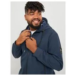 Jack & Jones PlusSize Softshelljacke "JJEBASIC mit Kapuze und wasserabweisendem Stoff", Herren, Gr. 3XL, blau (navy blazer), Softshell, Obermaterial: 100% Polyester, JACK & JONES PLUSSIZE, unifarben, regular fit normal, Bündchen, Jacken, unifarben, modisch, regular fit, Kunstfaser