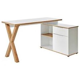 Eckschreibtisch Jahnke "X-CLUB C 40 E", weiß (montana eiche, weiß, montana eiche, weiß), B:140cm H:76cm T:95cm, Tische, Eckschreibtisch, wechselseitig montierbar, X-Gestell