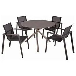 Garten-Essgruppe Garden Pleasure "Tischgruppe »SOPHIA«", grau (pfefferschwarz (industrial),,), Edelstahl, Kunststoff, Sitzmöbel-Sets, 4 Stühle (stapelbar), Tisch Ø110 cm