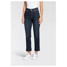 7/8-Jeans MAC "Melanie-7/8 Embro", Damen, Gr. 34, Länge 27, blau (dunkelblau basic wash), Denim/Jeans, Obermaterial: 88% Baumwolle, 9% Elastomultiester, 3% Elasthan, Abriebeffekte, figurbetont knöchelfrei, Jeans, Form Melanie verkürzt und mit Schlitzen