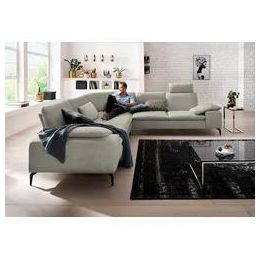 Ecksofa W.Schillig "valentinoo, Designsofa, elegant und bequem, L-Form", grau (stone r66), B:318cm H:83cm T:298cm, Chenille-Flachgewebe R66 (85% Polyester, 15% Nylon), Sofas, mit Sitztiefenverstellung, Breite 318 cm