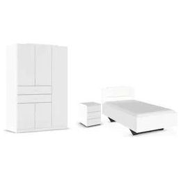 Schlafzimmer-Set Rauch "Komplettzimmer Komplettschlafzimmer Schlafzimmer-Set (3-St.) MAIKA", weiß (alpinweiß, lederoptik weiß), Schrank Breite 136cm, Höhe 197 + ohne Matratze, B/H: 100cm x 200cm, Schrank Breite 136cm, Höhe 197, Holzwerkstoff, Schlafzimmermöbel-Sets, Schrank 3 Breiten, 2 Höhen, Bett 100 cm, Nachttisch MADE IN GERMANY