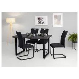 Essgruppe Hela "GISELLE Esszimmer, Essgruppe, Sitzgruppe TOPSELLER", grau (grau, schwarz, schwarz, schwarz), Sitzmöbel-Sets, Esstisch U-Gestell Metall, Tischplatte mit Baumkante, OTTOs Choice