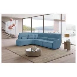 Ecksofa Egoitaliano "Puffy, extravagant & edel, Retro Designsofa, hoher Sitzkomfort, L-Form", blau (hellblau), B:330cm H:88cm T:205cm, Luxus-Micofaser Lederoptik (100% Polyester) ist ein neues technisches Gewebe mit einem visuellen und taktilen Aspekt, der dem Nubuk sehr nahe kommt, mit innovativen Eigenschaften. Seine außerordentliche Weichheit kommt von einem exklusiven Produktionsprozess, der U