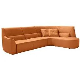 Ecksofa Egoitaliano "Puffy, extravagant & edel, Retro Designsofa, hoher Sitzkomfort, L-Form", orange, B:330cm H:88cm T:205cm, Leder »BULL« (echtes Rindsleder). Geschliffenes, pigmentiertes und behandeltes Rindsleder mit einer Dicke von 1, 3-1, 5 mm. Dieses Leder zeigt eine ziemlich weiche Hand mit einem halb undurchsichtigen Aussehen. Es handelt sich um ein geschütztes Leder. Eine leichte Deckschi