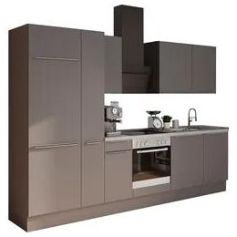 Küchenzeile KOCHSTATION "KS-Aken", grau (küche: grau, korpus: anthrazit matt, arbeitsplatte: oxid grau), B:300cm H:212cm T:60cm, Komplettküchen-Sets, Küchenzeile, Breite 300 cm, wahlweise mit E-Geräten, mit Arbeitsplatte 38 mm stark