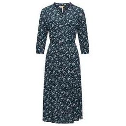Maxikleid Ragwear "Meve", Damen, Gr. L (40), Normalgrößen, blau (navy), Obermaterial: 100% Viskose, figurumspielend knöchellang, V-Ausschnitt, Ärmel ohne Ärmelschlitz normaler Saum mit Druckknöpfen,verstellbar, Kleider, Leichtes Langarmkleid mit Blumenmuster
