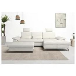 Ecksofa Places of Style "Costello L-Form, B: 301 cm mit Sitztiefen-, Armteilverstellung &", weiß (altweiß), B:301cm H:89cm T:176cm, Luxus-Microfaser (90% Polyester, 10% Polyamid);Samtoptik (100% Polyester), Sofas, 3 Nierenkissen, optional Bettfunktion & Bettkasten