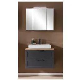 Badmöbel-Set Welltime "Lana", grau (matt grau), B:80cm H:200cm T:47cm, MDF, Kastenmöbel-Sets, Badezimmer-Set, 2-teilig, inkl. Waschbecken, 80 cm breit