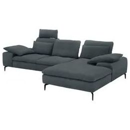 Ecksofa W.Schillig "valentinoo, Designsofa, bequem, elegant und zeitlos, L-Form", blau (marine r66), B:299cm H:83cm T:178cm, Chenille-Flachgewebe R66 (85% Polyester, 15% Nylon), Sofas, inklusive Hocker, mit Sitztiefenverstellung, Breite 299 cm
