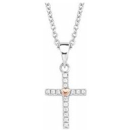 Kette mit Anhänger s.Oliver JUNIOR "Halskette Herz Kreuz, 2018528", rosa (silber, 925, roségoldfarben), Halsketten, Kinder, Silber 925 (Sterlingsilber), L: 40 B: 1,2mm, mit Zirkonia (synth.), B:1,2mm