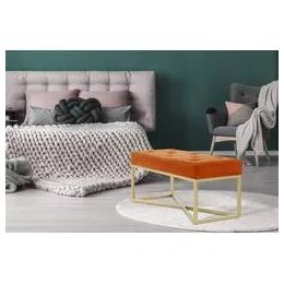 Hockerbank Kayoom "Cameron 125, glamouröses Design, glänzenden Metallfüßen, in Samt-Look", orange (orange, gold), B:90cm H:40cm T:40cm, Bezug:Polyester (Samt) Korpus:MDF, Sperrholz Gestell:Eisen, Hocker, bequem, elegant, mit Zierknöpfen, Gold-coated Eisengestell