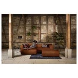 Ecksofa W.Schillig "around-the-block", braun (cognac z69), B:300cm H:66cm T:164cm, Longlife Xtra-Leder Z69: Das feinnarbige, gedeckte Softleder Z69 besticht durch seine außergewöhnliche Weichheit im trendigen »Vintage-Look«, Hautstärke 0, 9 - 1, 1 mm;Longlife fabric Flachgewebe T88 (100% Polyester), Sofas, inklusive Hocker, mit eleganter Biese, mit Federkern