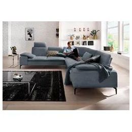 Ecksofa W.Schillig "valentinoo, Designsofa, elegant und bequem, L-Form", blau (marine r66), B:318cm H:83cm T:298cm, Chenille-Flachgewebe R66 (85% Polyester, 15% Nylon), Sofas, mit Sitztiefenverstellung, Breite 318 cm