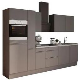 Küchenzeile KOCHSTATION "KS-Aken", grau (küche: grau, korpus: anthrazit matt, arbeitsplatte: oxid grau), B:300cm H:212cm T:60cm, Komplettküchen-Sets, Küchenzeile, Breite 300 cm, wahlweise mit E-Geräten, mit Arbeitsplatte 38 mm stark