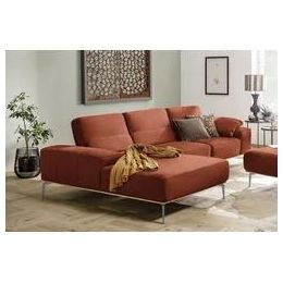 Ecksofa W.Schillig "run, Designsofa mit tollem Sitzkomfort, bequem, L-Form", orange (copper z73), B:319cm H:88cm T:178cm, Longlife Xtra-Leder Z73: Naturwalkleder der Luxusklasse aus den erlesensten Rohhäuten. Hautstärke 1, 1 – 1, 3 mm;ROHLEDER Jacquard-Flachgewebe Q2 W60 (63% Polyester, 37% Polyacryl);ROHLEDER Chenille-Flachgewebe Q2 W77 (68% Polyacryl, 32% Polyester);Stoff S37 (100% Polyester), S