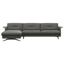 Ecksofa FLEXLUX "Glow, super bequem durch hochwertigem Sitzaufbau mit Federkern, L-Form", grau (warm mineral grau), B:305cm H:81cm T:158cm, 100% Echteder, Sofas, Modernes skandinavisches Design