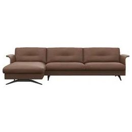 Ecksofa FLEXLUX "Glow, super bequem durch hochwertigem Sitzaufbau mit Federkern, L-Form", braun (old chestnut braun), B:305cm H:81cm T:158cm, 100% Echteder, Sofas, Modernes skandinavisches Design