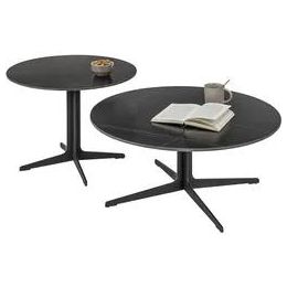 Couchtisch Stolkom "LENA", schwarz (schwarz, schwarz, schwarz), Couchtisch 2er SETmit Keramiktischplatten schwarz, Tische, rund Keramik Schwarz, Tisch mit Gestell in schwarz