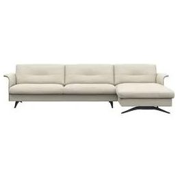 Ecksofa FLEXLUX "Glow, super bequem durch hochwertigem Sitzaufbau mit Federkern, L-Form", weiß (warm weiß), B:305cm H:81cm T:158cm, 100% Echteder, Sofas, Modernes skandinavisches Design
