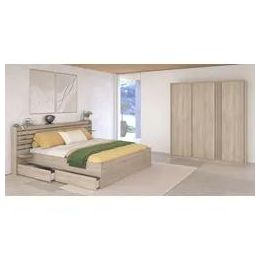 Schlafzimmer-Set Parisot "Parisot Escale", braun (eiche), Breite 223 + ohne Matratze, B/H: 140cm x 200cm, Breite 223, Schlafzimmermöbel-Sets, Einsatz im Kleiderschrank drehbar - Eiche oder Weiss, viel Stauraum