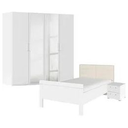 Schlafzimmer-Set Rauch "Komplettschlafzimmer Schlafzimmer EVELYN", weiß (alpinweiß), Bett 120x200cm + ohne Matratze, B/H: 120cm x 200cm, Bett 120x200cm, Holzwerkstoff, Schlafzimmermöbel-Sets, Schrank und Bett in 2 Breiten, Nachttisch 2 Schubladen MADE IN GERMANY