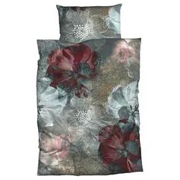 Bettwäsche CASATEX "Freda", rot (anthrazit, rot), B/L: 135cm x 200cm, 1 Stk., 1 Stk., Satin, B/L: 80cm x 80cm, 2 Stk., Satin, Obermaterial: 100% Baumwolle, Bettwäsche, luxuriöses Design mit kräftigen und eleganten Farben