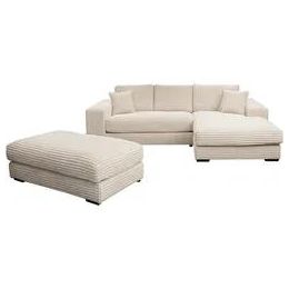 Polstergarnitur WERK2 "Eden L-Form + Hocker. Mega Couch Breite 286cm, Cord", weiß (weiß, weiß,), B:286cm H:84cm T:184cm, 100% Polyester, Sitzmöbel-Sets, Ecksofa Big-Sofa, Design Ecksofa + Hocker in Cord mit besonders weichem Sitzkomfort